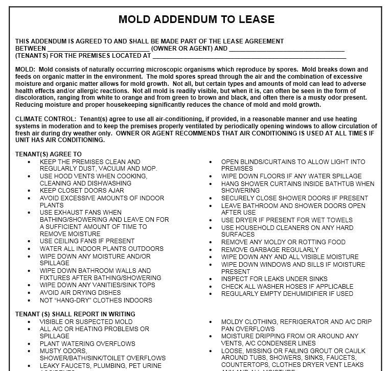 Download Free Mold Addendum to Lease - Printable Lease Agreement Download Free Mold Addendum to Lease - Printable Lease Agreement