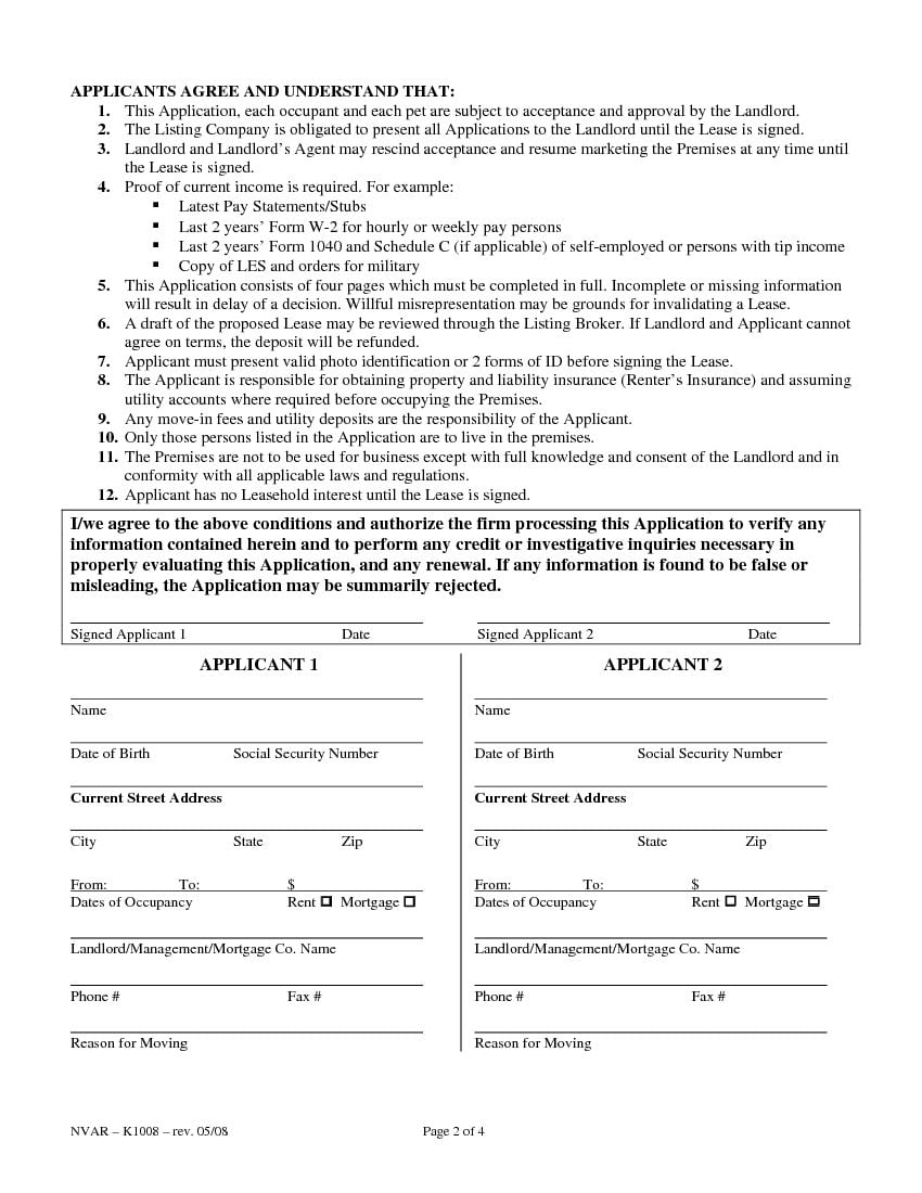 Download Free Virginia Rental Application Form Printable Lease Agreement